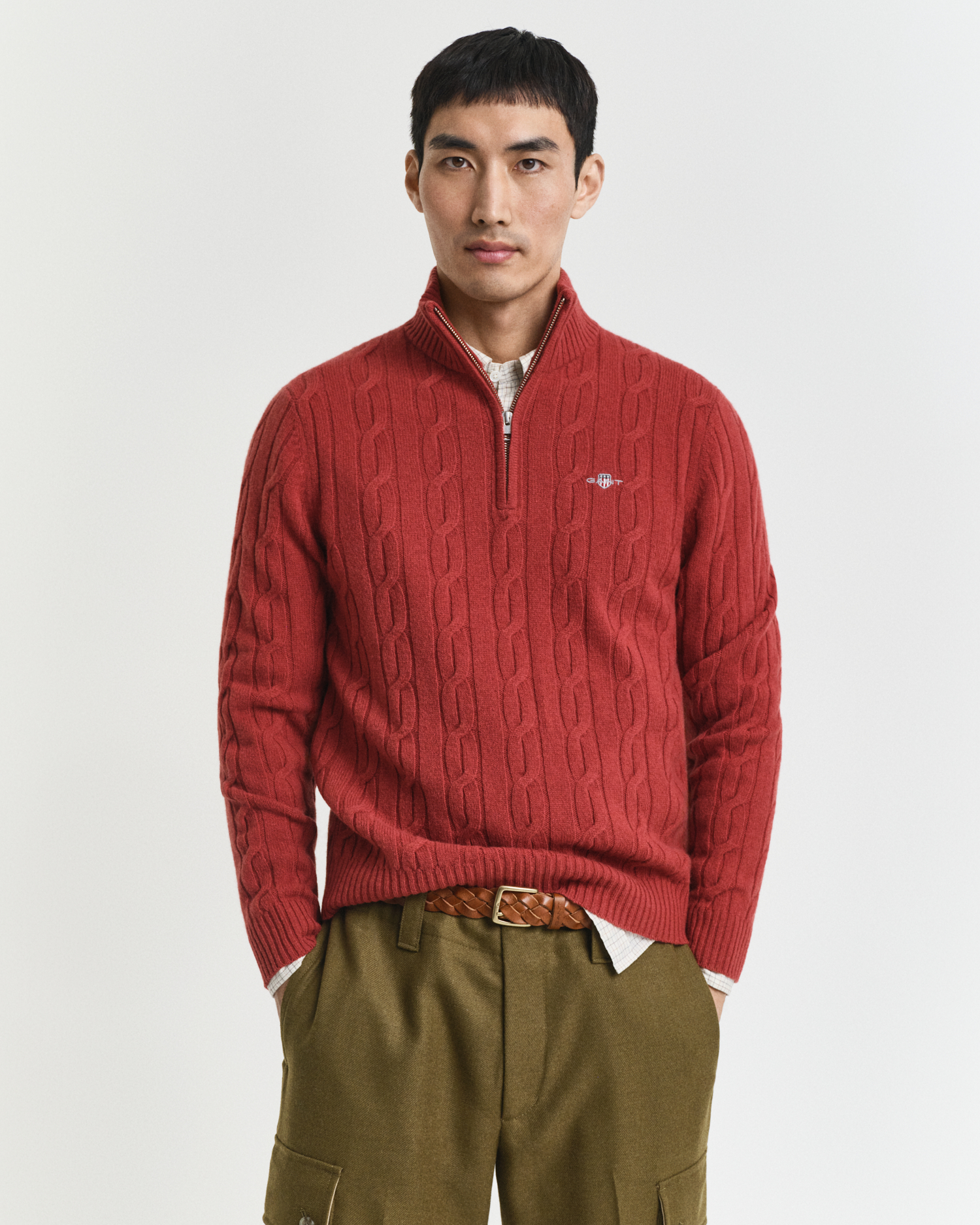 Lambswool Cable Knit Half-Zip Sweater - GANT