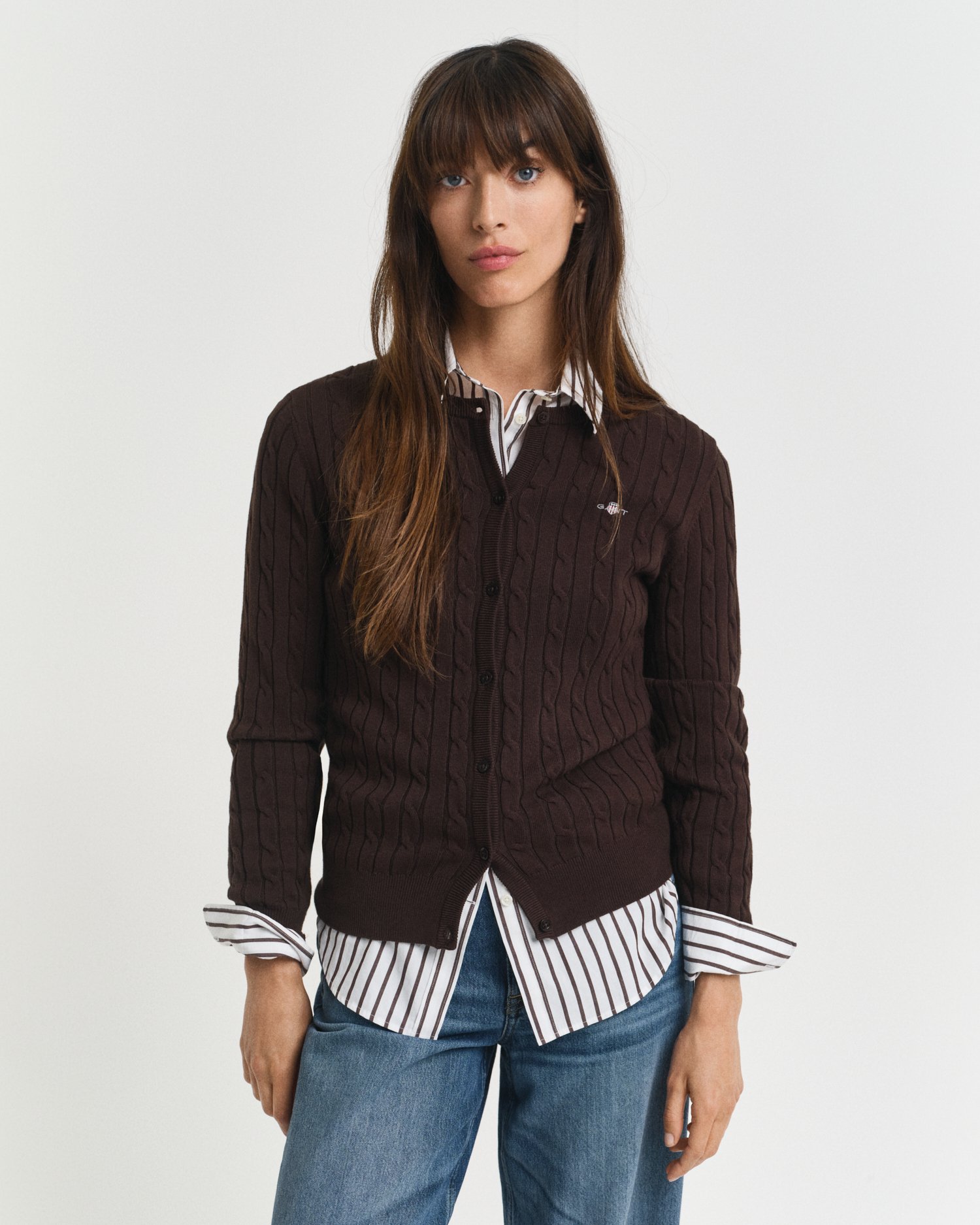 Stretch Cotton Cable Knit Cardigan - GANT