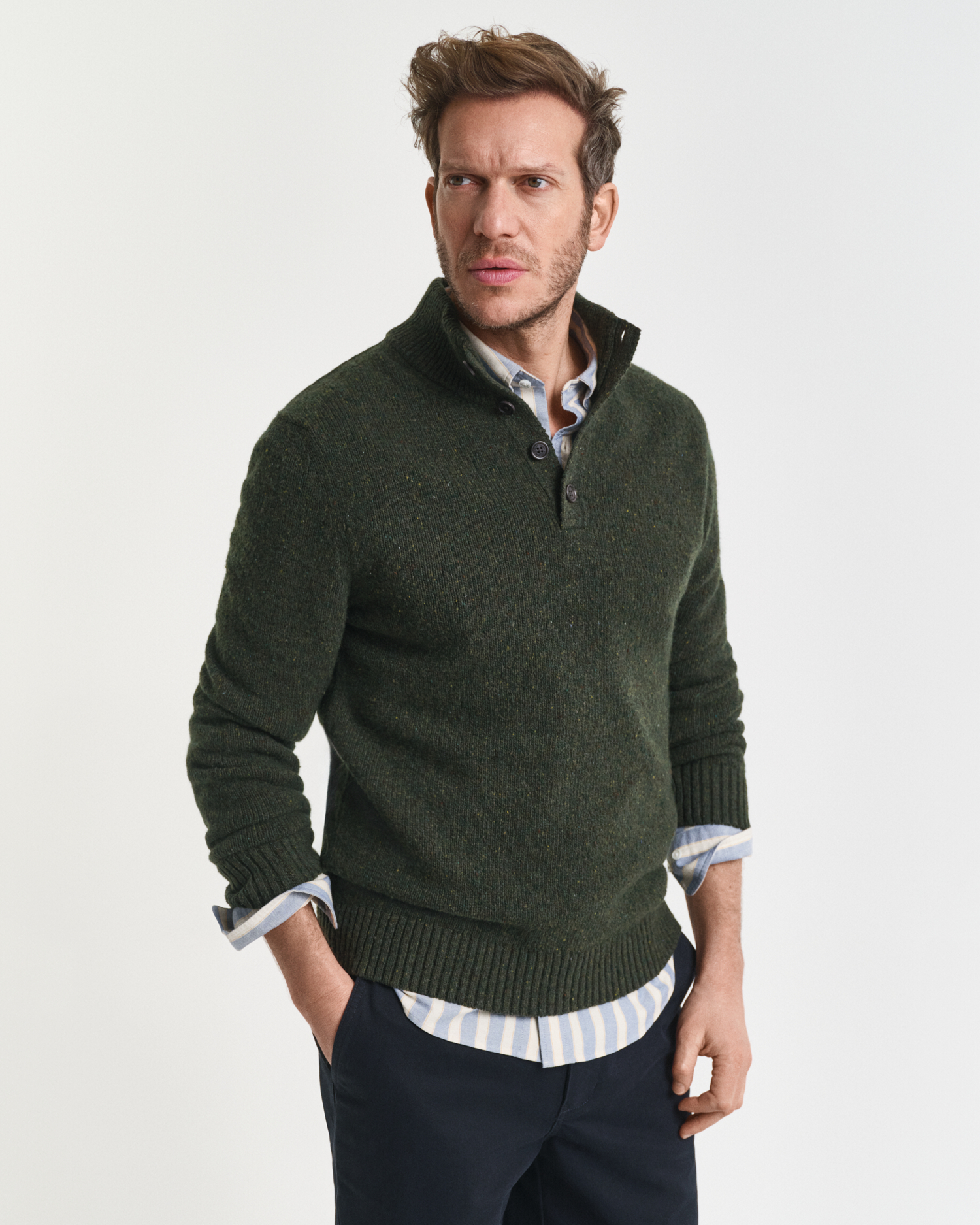Wool Blend Nepps Half-Buttoned Sweater - GANT