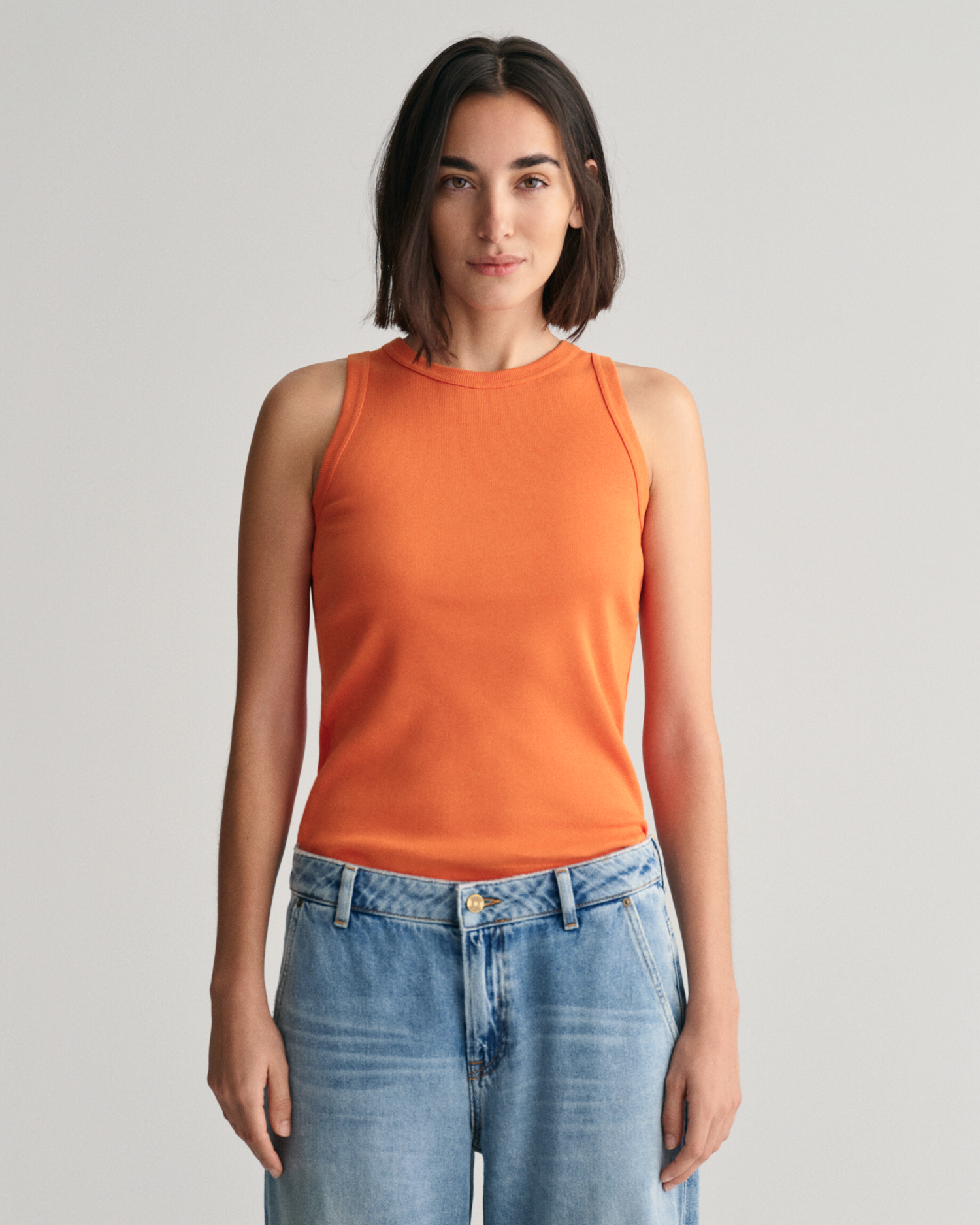 High Neck Ribbed Tank Top - GANT