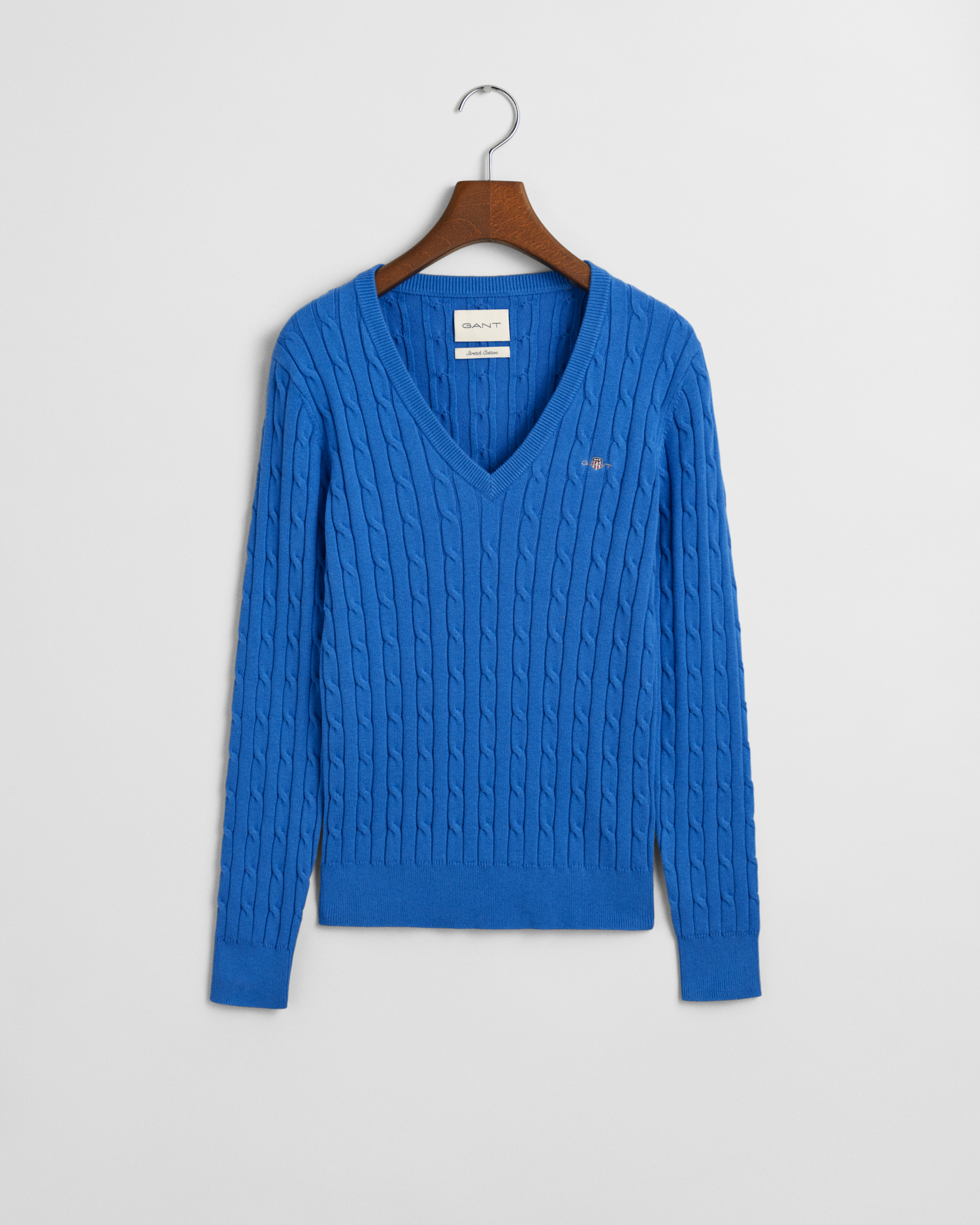 Stretch Cotton Cable Knit V-Neck Sweater - GANT