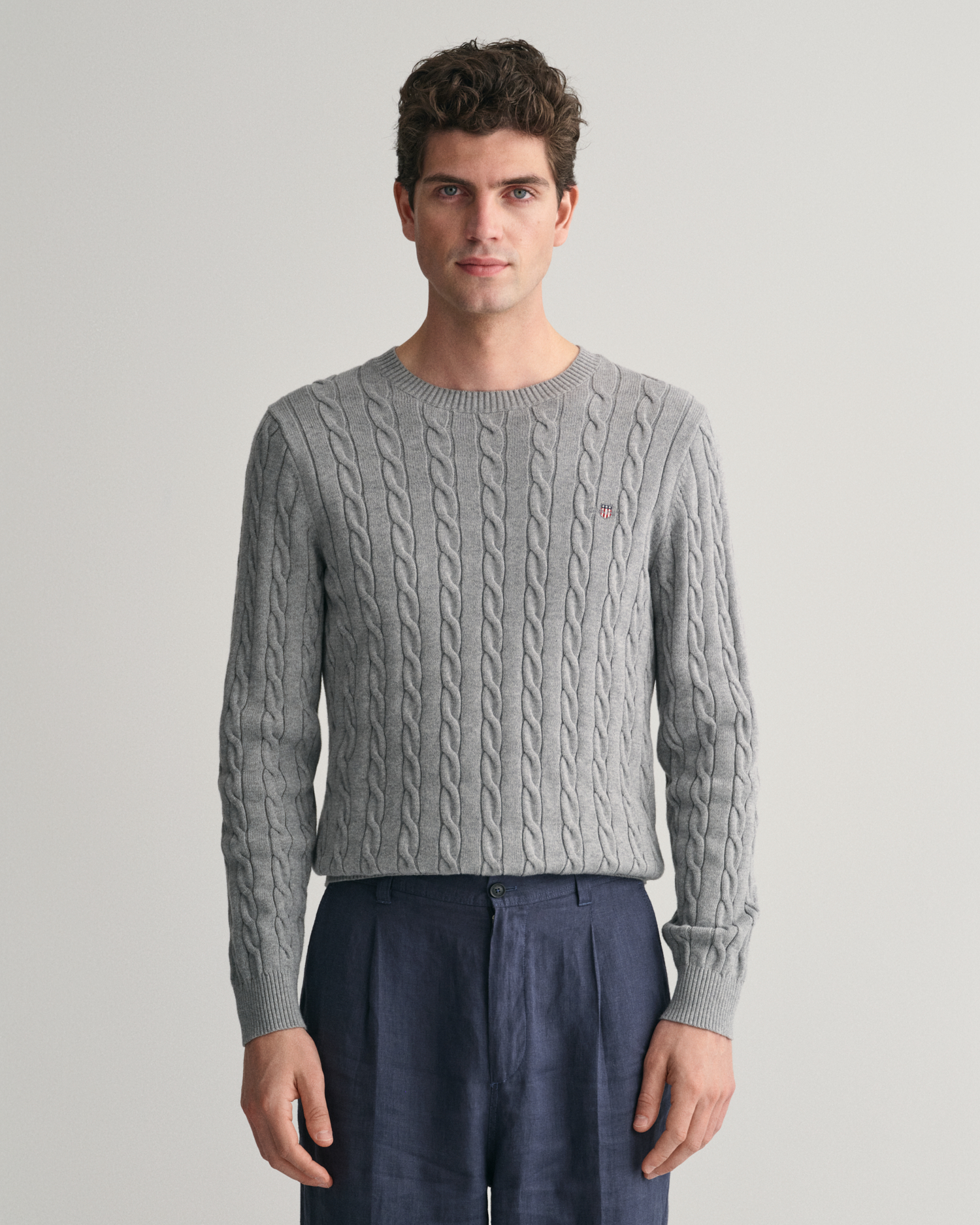 Cotton Cable Knit Crew Neck Sweater - GANT